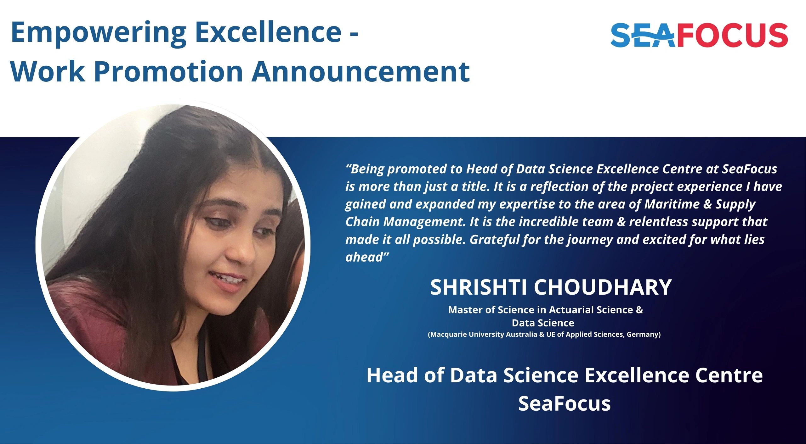 Shrishti Choudhary Promoted at SeaFocus - Head of Data Science